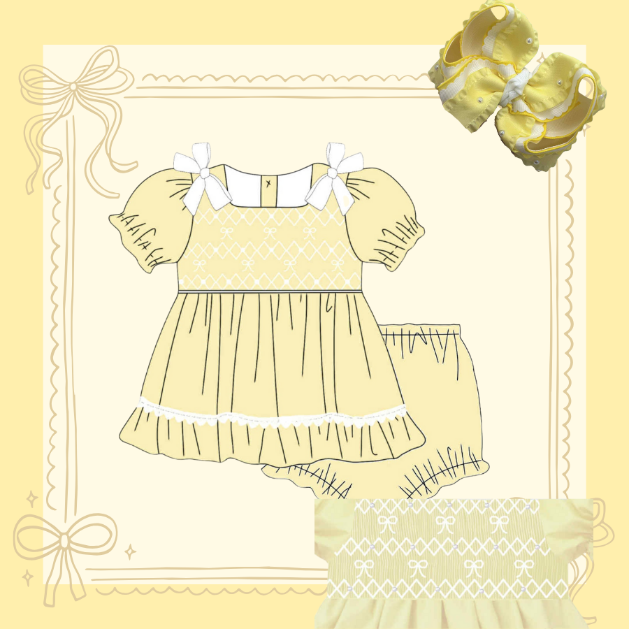 READY TO SHIP Full Chest Yellow Bow Smocks Bloomer Sets – Carter's Closet